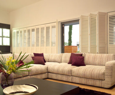 Track System Shutters Patio Door Shutters - Crafted Shutters